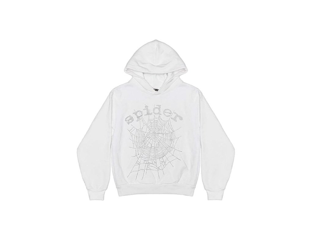 Sp5der White Rhinestone Hoodie – pikastore.cz
